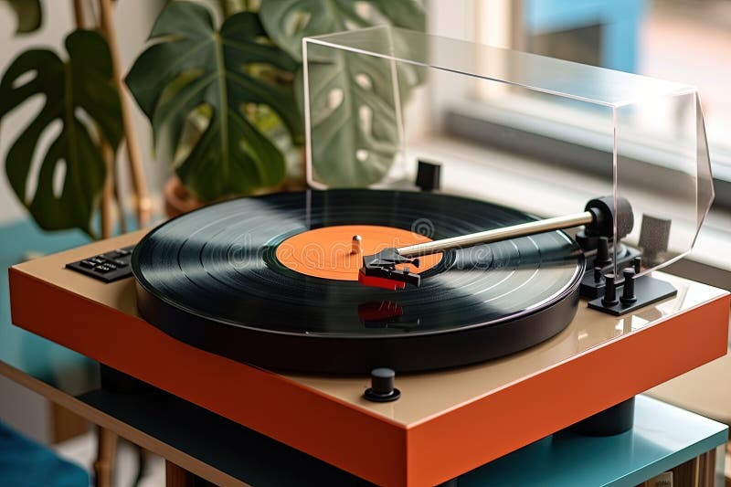 Stylish Turntable with Vinyl Record on Table. Generative AI Stock ...