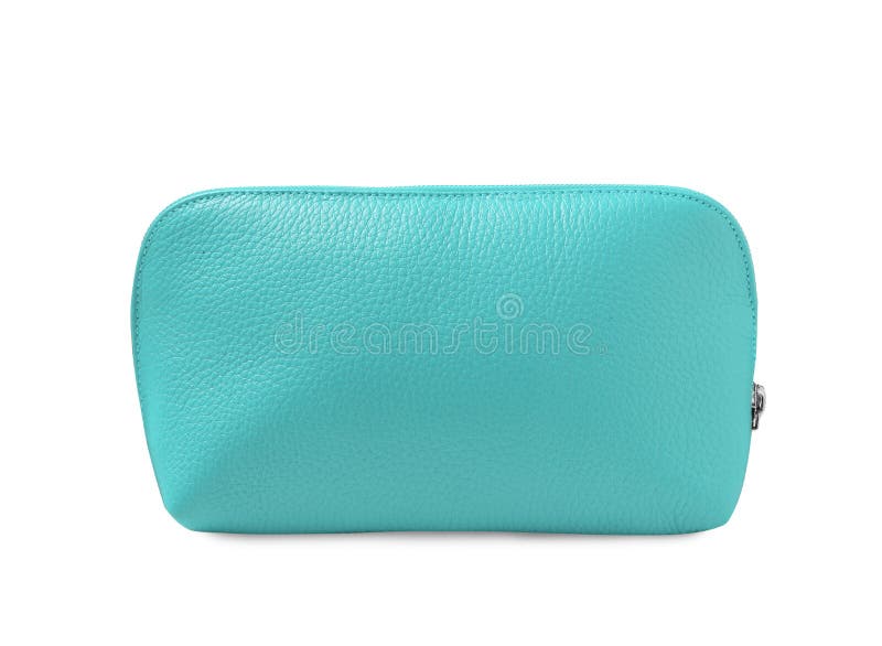 Stylish Turquoise Cosmetic Bag Isolated on White Stock Photo - Image of ...