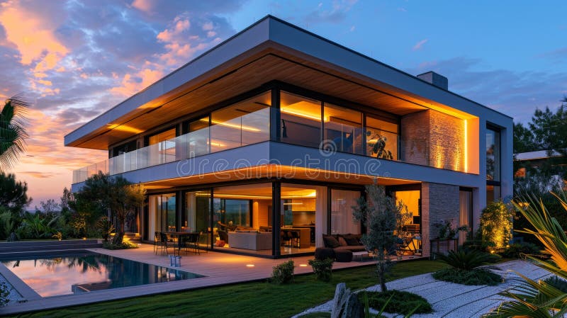 Stylish, Upscale Modern House with Expansive Terrace. Stock ...