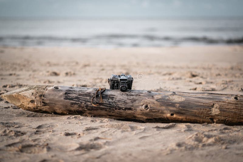 Stylish Vintage Camera at the Beach Stock Photo - Image of 35mm ...