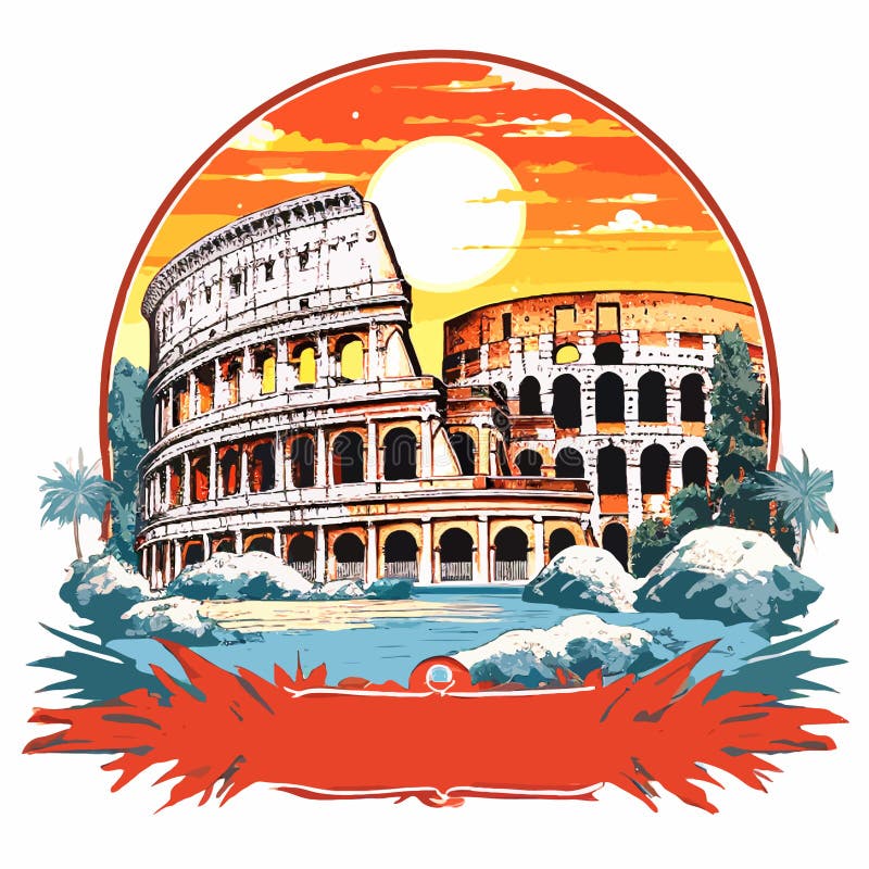 Stylish Vintage Label with Colosseum in Rome Stock Vector ...