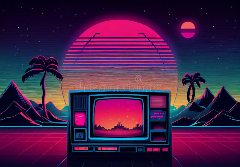 Stylish Vintage Old 80s Neon Background - AI Generated Image Stock ...