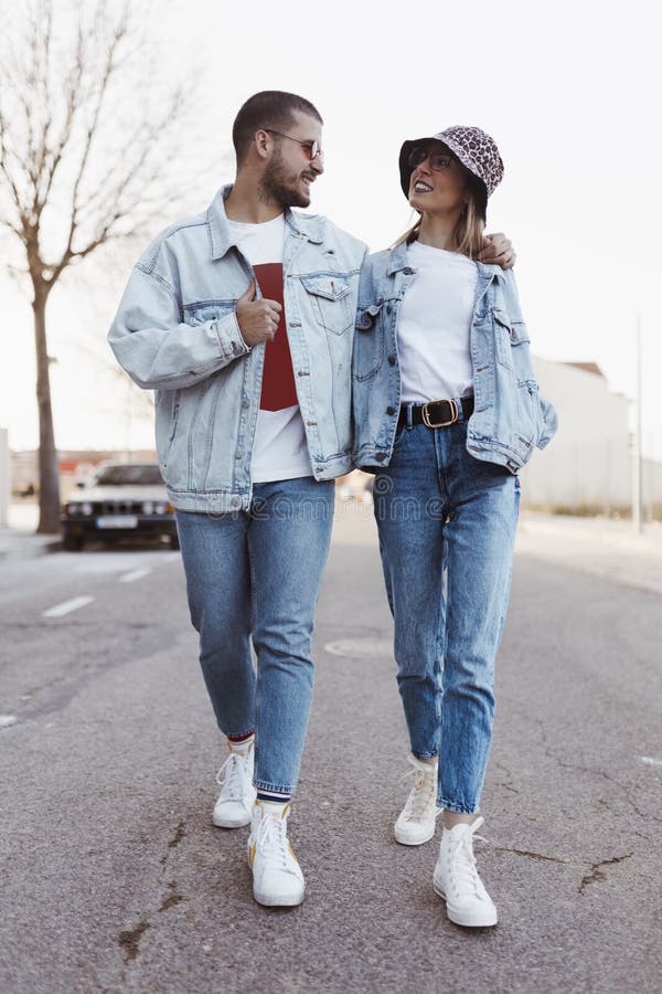 Stylish Vintage Young Couple Walking on the Road Stock Photo - Image of ...