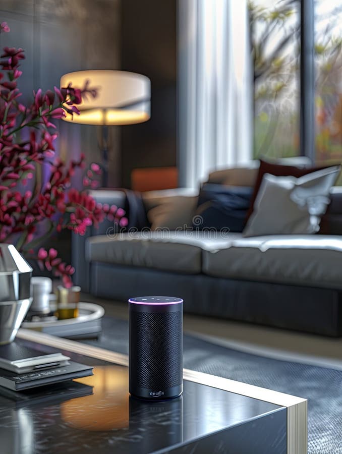 A Stylish Voice Assistant Device Sits on a Coffee Table in a Modern ...