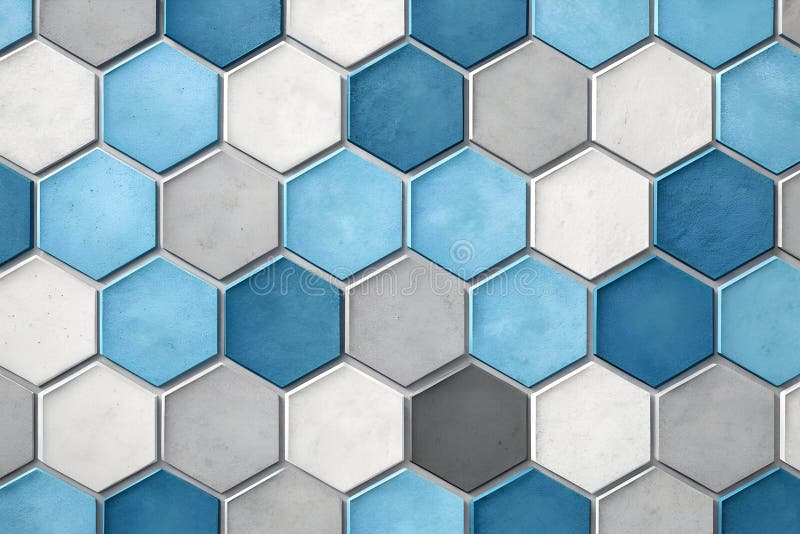 Hexagonal Tile Pattern in Various Shades of Blue and Gray Creating a ...