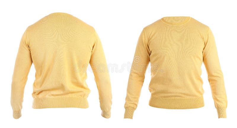 Stylish Warm Yellow Sweater Isolated, Back and Front Stock Photo ...