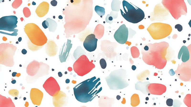 Stylish Watercolor Pattern with Scattered Abstract Spots in Soft Pastel ...