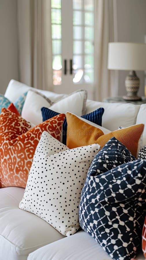 Cozy Modern Couch with Colorful Pillows Arranged for Inviting Living ...