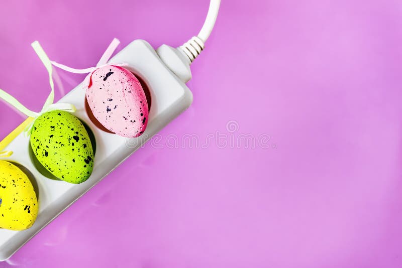Happy Easter Greeting Card with Electrical Switch on Pink Background ...
