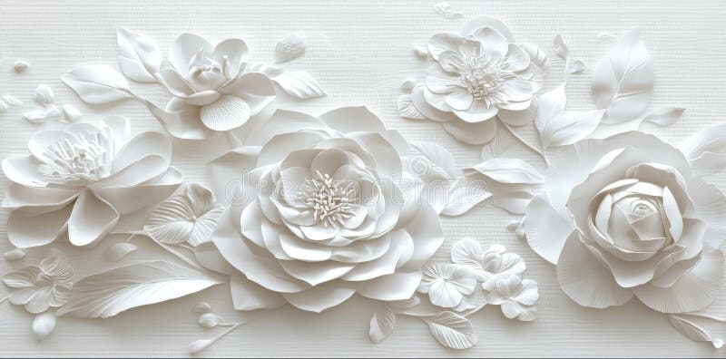 Stylish White Floral Relief Pattern for Interior Design. Textured 3D ...