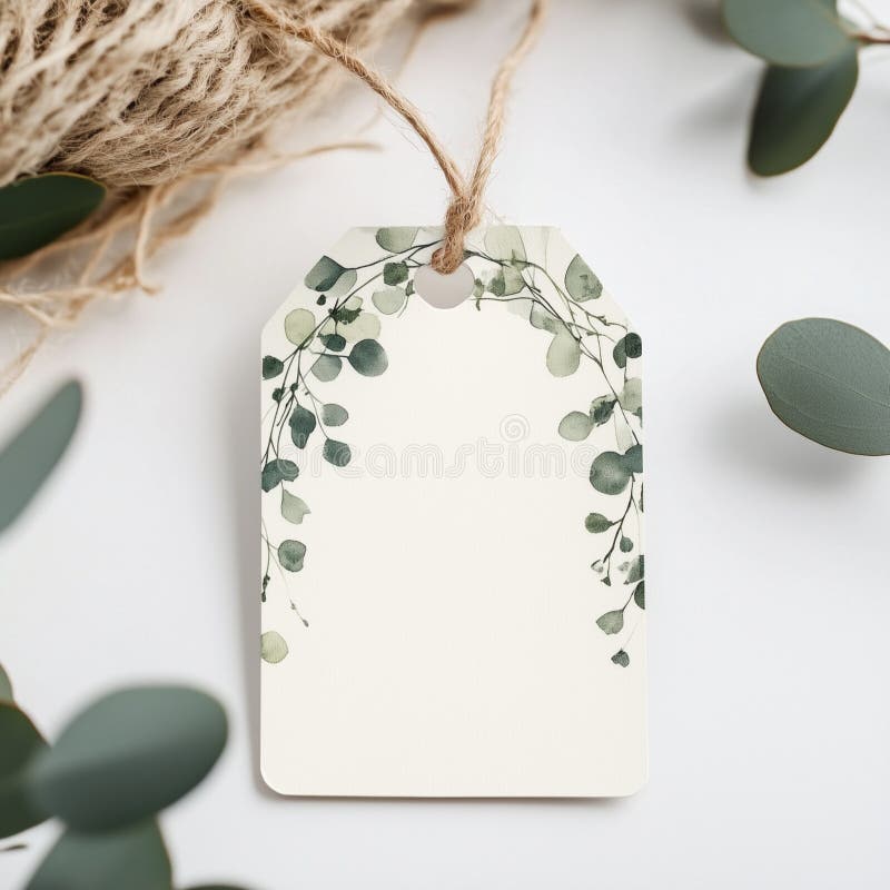 Stylish White Gift Tag with Natural Decor Stock Illustration ...
