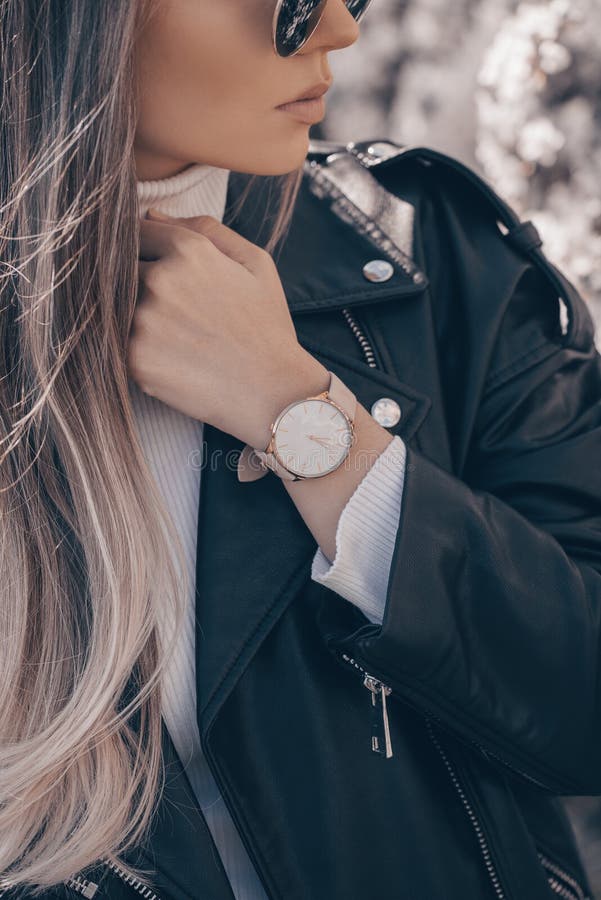Stylish White Watch on Woman Hand Stock Image - Image of girl, fabulous ...