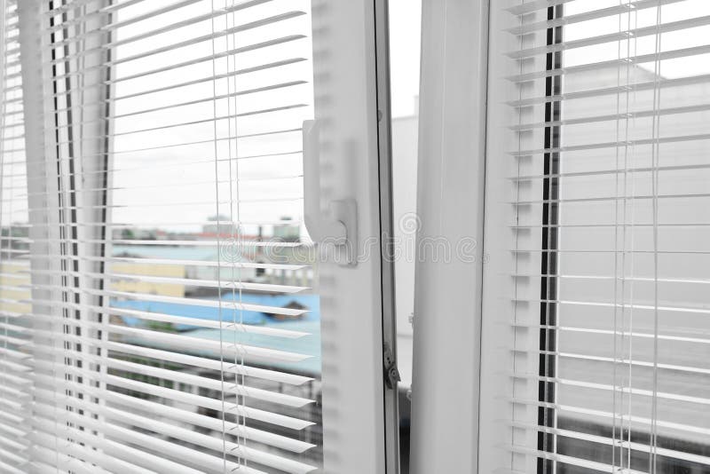 Stylish Window with Horizontal Blinds in Room Stock Image - Image of ...