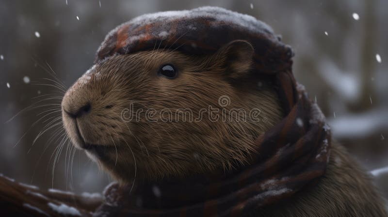 Stylish Winter Capybara, Digital Art Illustration, Generative AI Stock ...