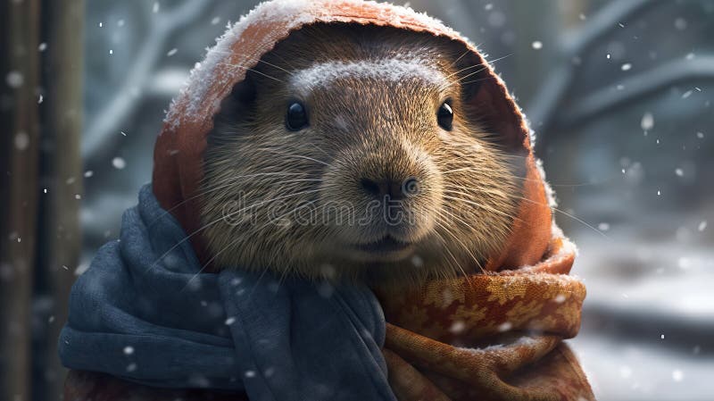 Stylish Winter Capybara, Digital Art Illustration, Generative AI Stock ...