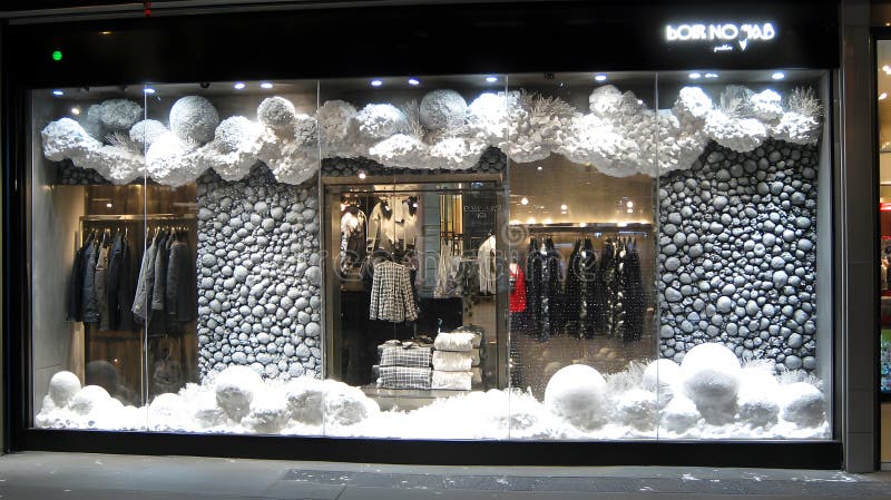 Stylish Winter-themed Boutique Display with Snow Decor. Stock ...