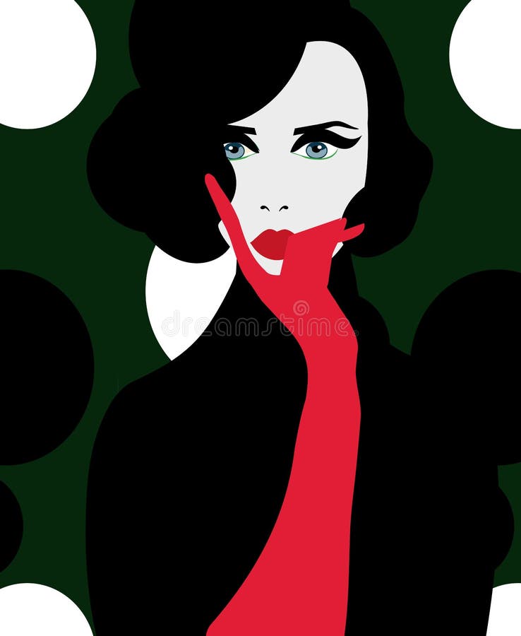 Stylish Woman Thinking with Red Glove Stock Illustration - Illustration ...