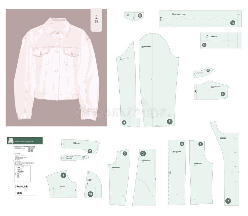 Stylish Women S Denim Jacket Full-Size Vector Sewing Pattern for Sizes ...
