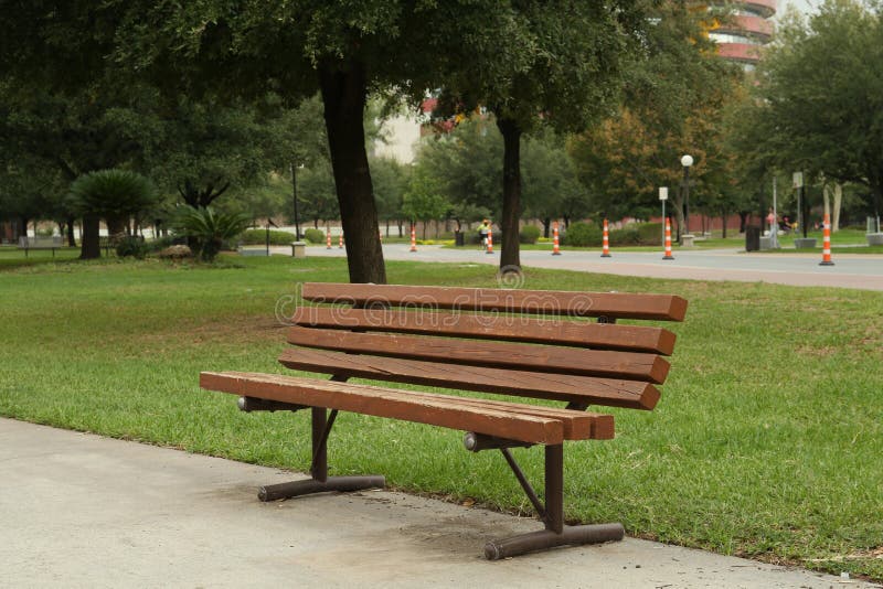 Stylish Wooden Bench in Park on Sunny Day Stock Image - Image of scene ...