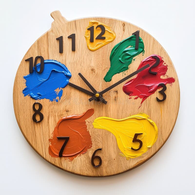 Artistic Wooden Clock with Bold Paint Splashes As Numbers Stock Image ...