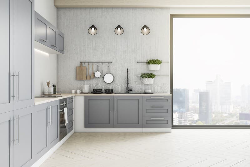 Stylish Wooden Kitchen Studio Interor Stock Illustration - Illustration ...