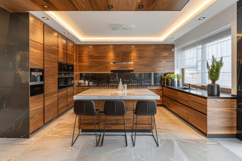 Stylish Wooden Log Cabin Kitchen, Interior Design Trends Stock Image ...