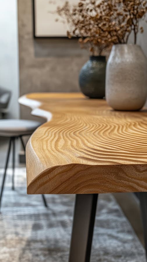 Unique Wooden Table with Intricate Wave Design and Elegant Legs in a ...