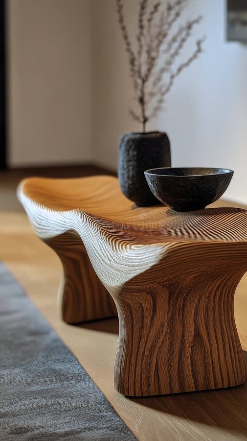 Unique Wooden Table with Intricate Wave Design and Elegant Legs in a ...