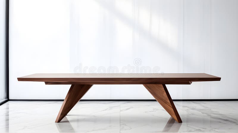 Stylish Wooden Table on a White Wall Background Stock Illustration ...