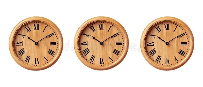 Stylish Wooden Wall Clocks Set of Three Modern Timepieces Stock ...