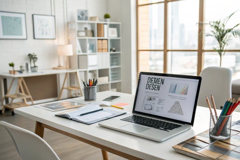 Stylish Workplace with Designer Mockup Desk Stock Photo - Image of work ...