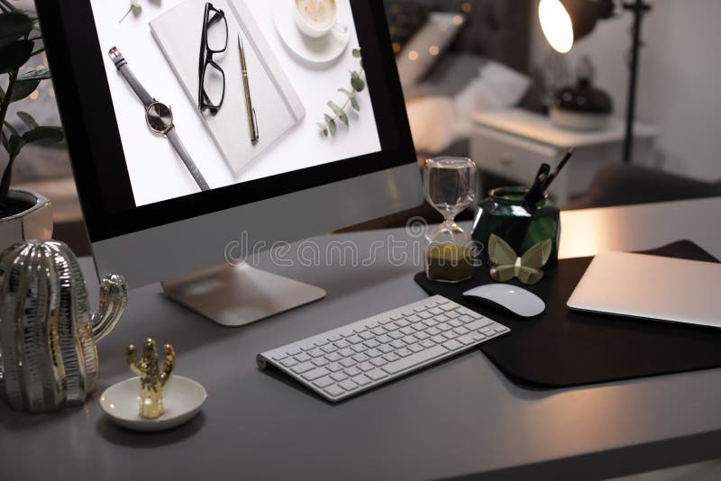 Stylish Workplace Interior with Modern Computer Stock Photo - Image of ...