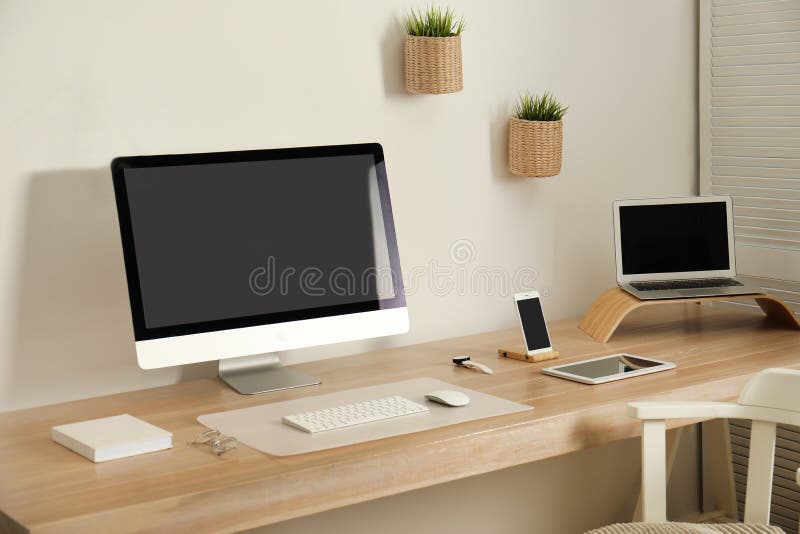Stylish Workplace Interior with Modern Computer. Mockup for Design ...