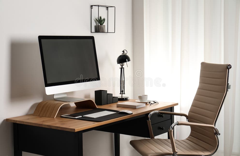Stylish Workplace Interior with Modern Computer on Table Stock Photo ...