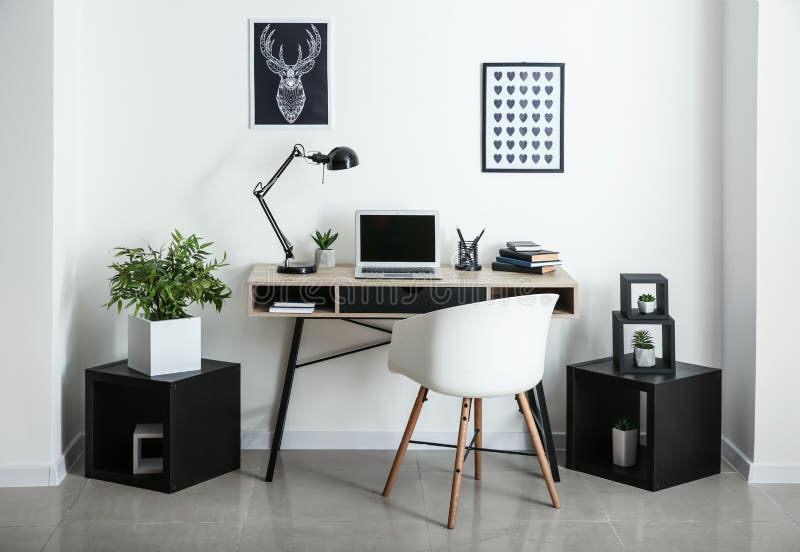 Stylish Workplace with Modern Computer in the Loft Interior. Stock ...