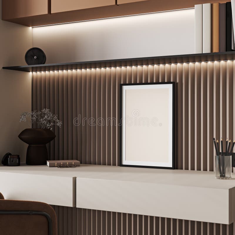 Stylish Workplace with Mockup Poster Frame 30x40, 3d Rendering Stock ...
