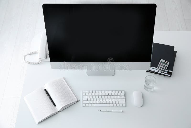 Stylish Workplace with Modern Computer on Desk Stock Image - Image of ...