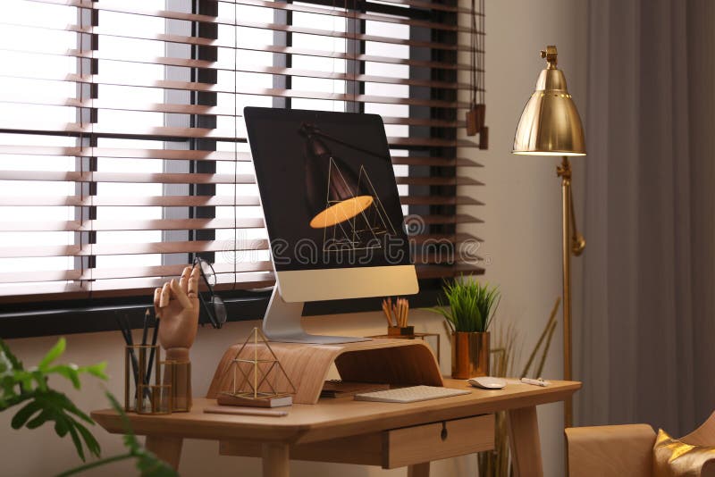 Stylish Workplace with Modern PC on Table at Window. Ideas for Interior ...