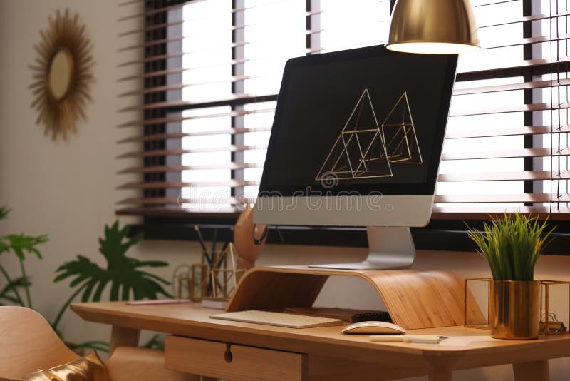 Stylish Workplace with Modern PC on Table at Window Stock Photo - Image ...