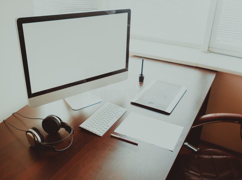 Stylish Workspace with Computer on Home or Studio Stock Image - Image ...