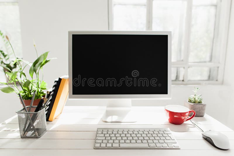 Stylish Workspace with Computer on Home or Studio Stock Photo - Image ...