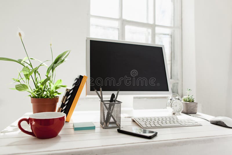 Stylish Workspace with Computer on Home or Studio Stock Image - Image ...