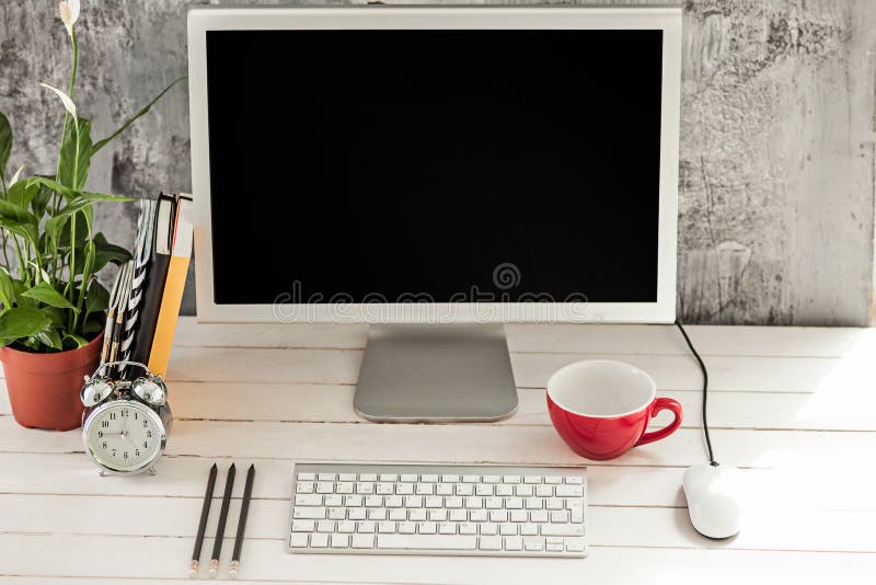 Stylish Workspace with Computer at Home or Studio Stock Image - Image ...