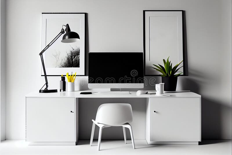 Stylish Workspace with Computer Mockup Screen on Home or Studio, AI ...