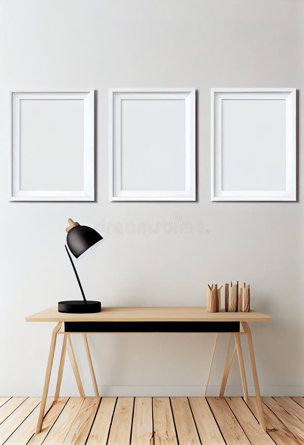 Stylish Workspace with Computer and Frame Mockup on Home or Studio, AI ...