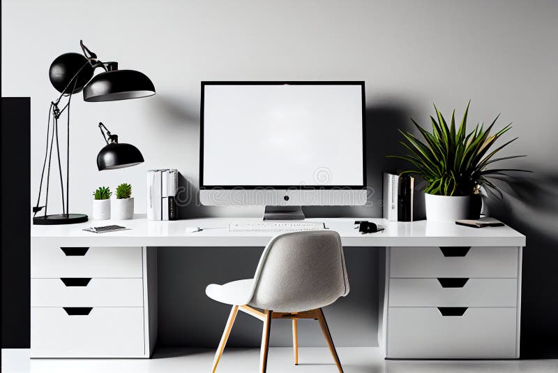 Stylish Workspace with Computer and Posters on Home or Studio, AI ...