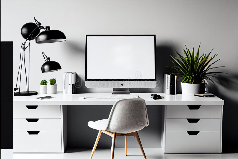 Stylish Workspace with Computer and Posters on Home or Studio, AI ...