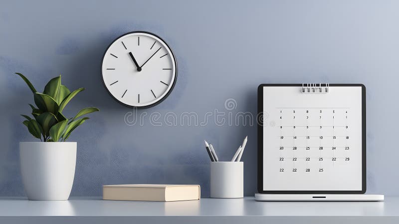 Stylish Workspace Featuring a Modern Calendar and Clock, Designed for ...