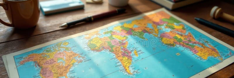 Stylish Workspace Featuring Travel Guides Ticket, Office, Bright Stock ...