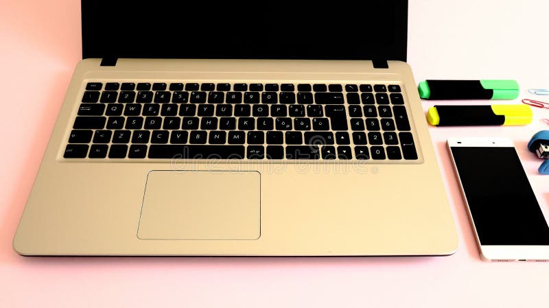 Stylish Workspace with Laptop Computer, Smartphone and Modern Office ...